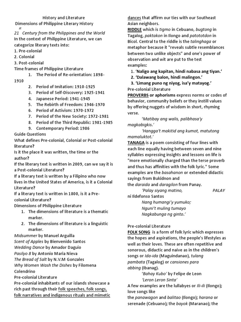History and Literature | PDF | Philippines | Tagalog Language
