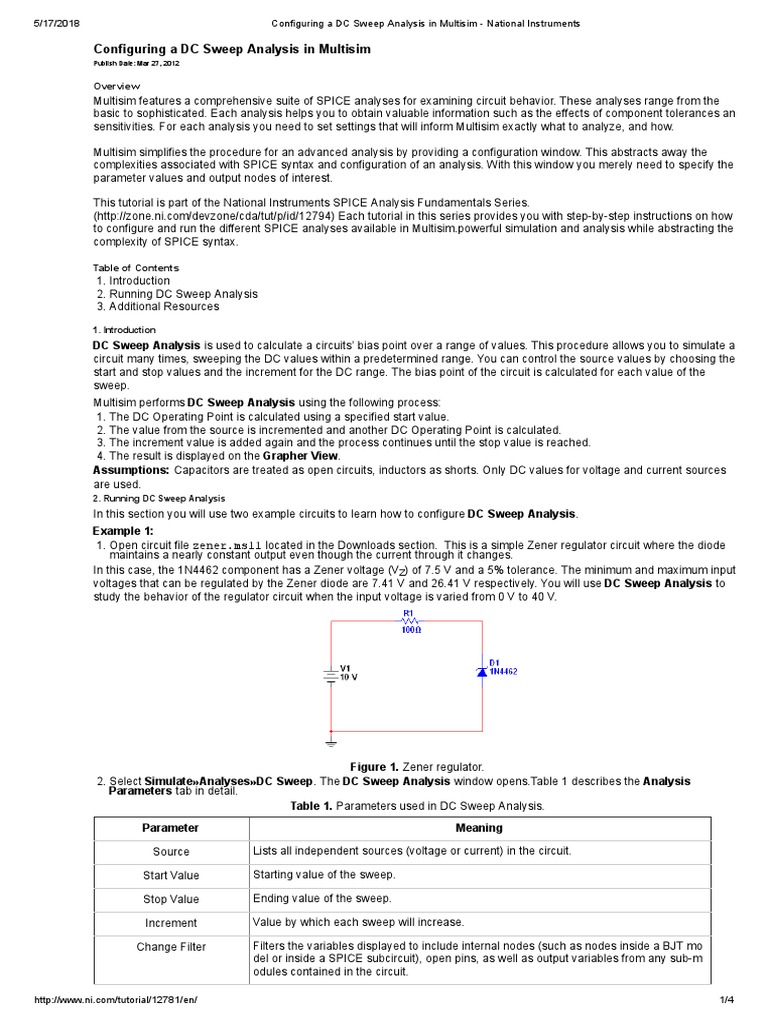 DC Sweep Analysis in Multisim Guide | PDF | Spice | Electrical Network
