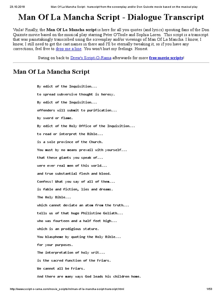 Man of La Mancha - Dale Wasserman | PDF | Don Quixote