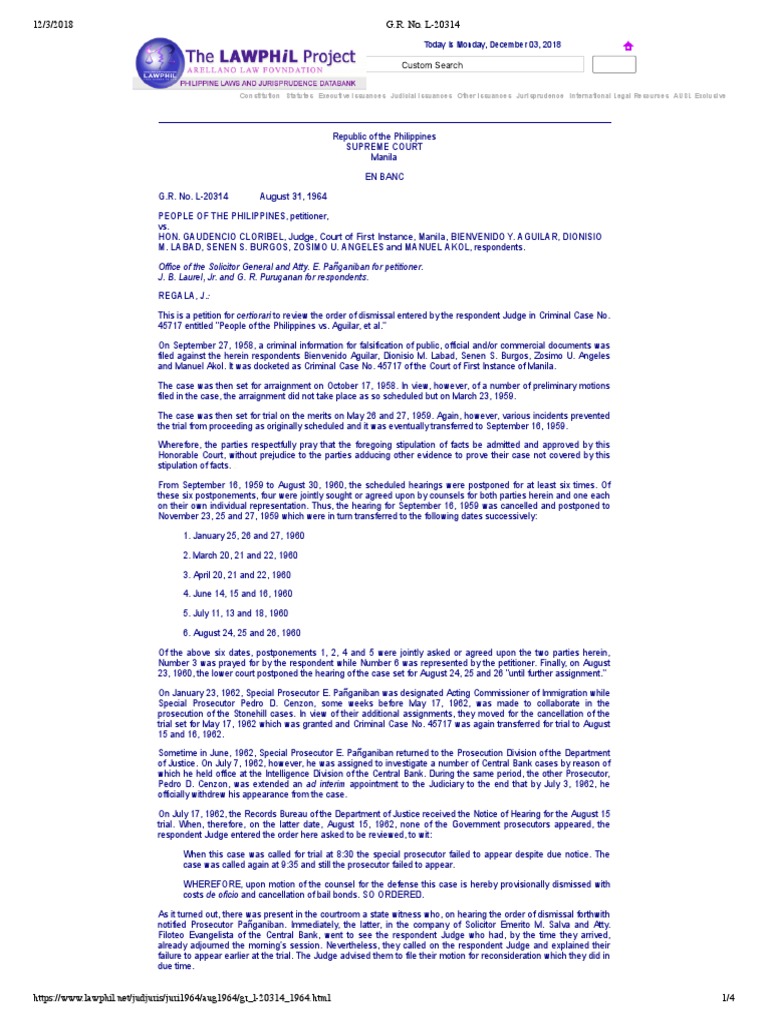 People v. Cloribel, G.R. No. L-20314 | PDF | Double Jeopardy ...