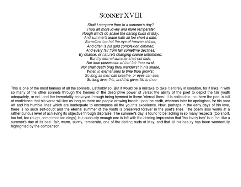 Sonnet 18 | PDF | Shakespeare's Sonnets | Stanzaic Form