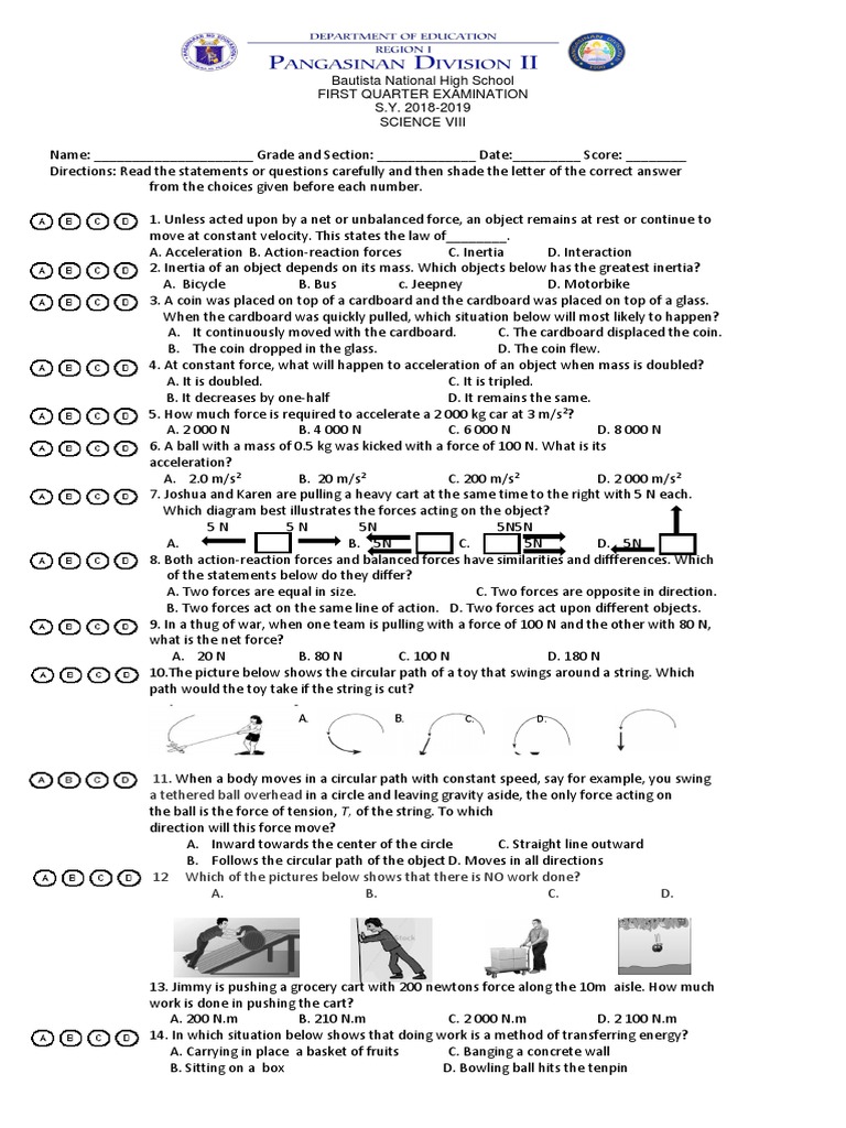Grade 8 Science First Quarter Exam | PDF | Light | Waves