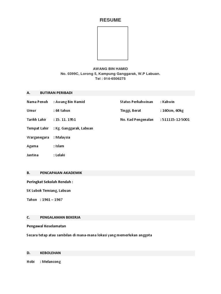 Contoh Resume Ringkas Bahasa Melayu | PDF Contoh Resume Ringkas Bahasa Melayu | PDF