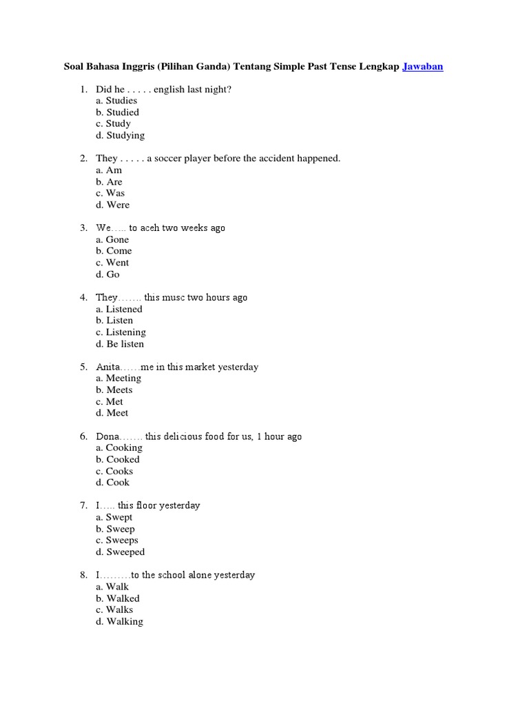 50 Soal Bahasa Inggris Simple Past Tense | PDF