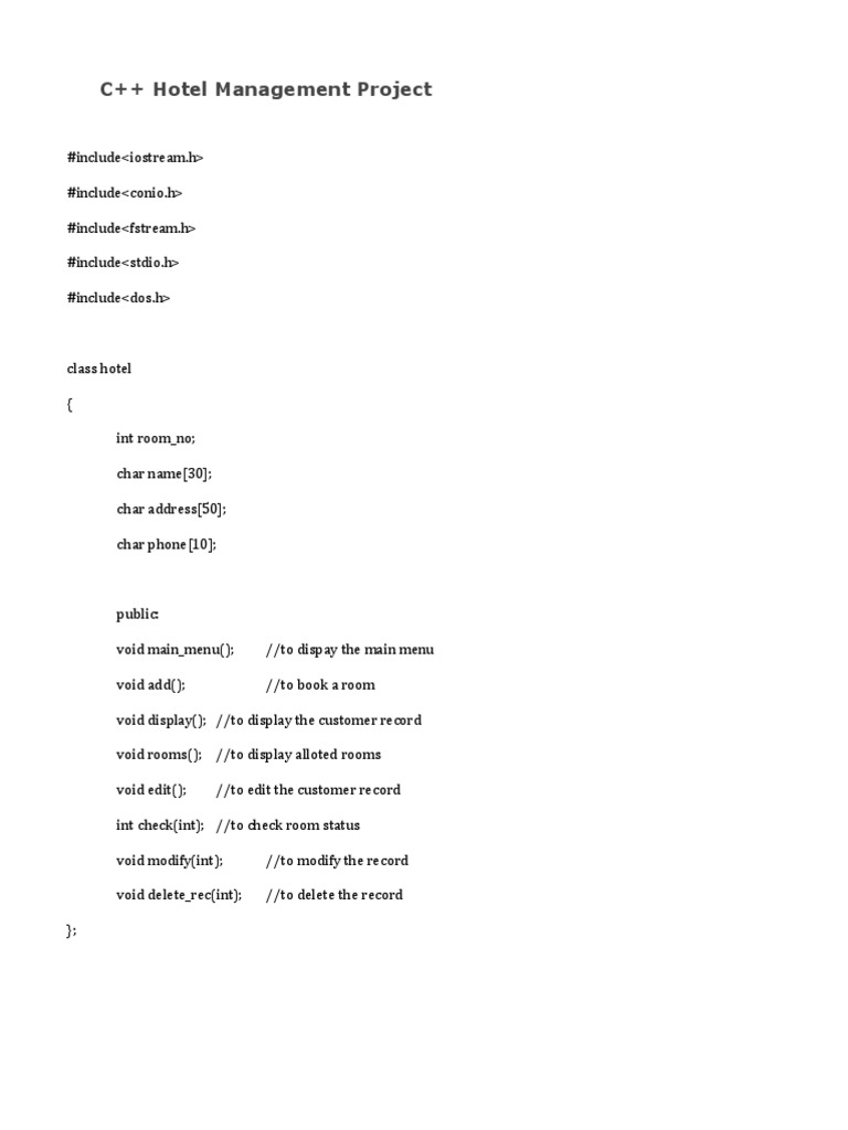 C++ Hotel Management Project | PDF | Mac Os | Mobile Computers