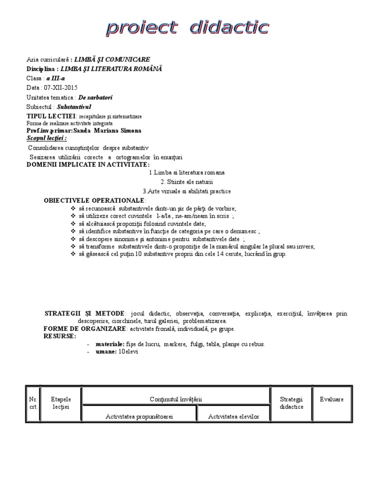 Proiect Didactic LLR | PDF