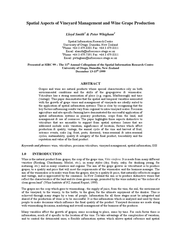 Spatial Aspects of Vineyard Management and Wine Grape Production | PDF ...