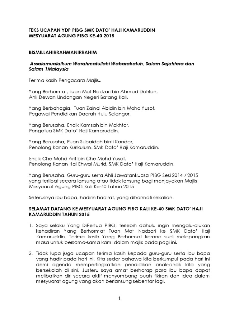 Teks Ucapan Ydp Pibg | PDF | Karier & Perkembangan