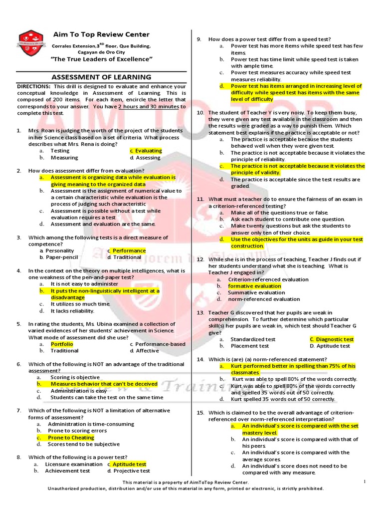 Assessment of Learning | PDF | Test (Assessment) | Standardized Tests