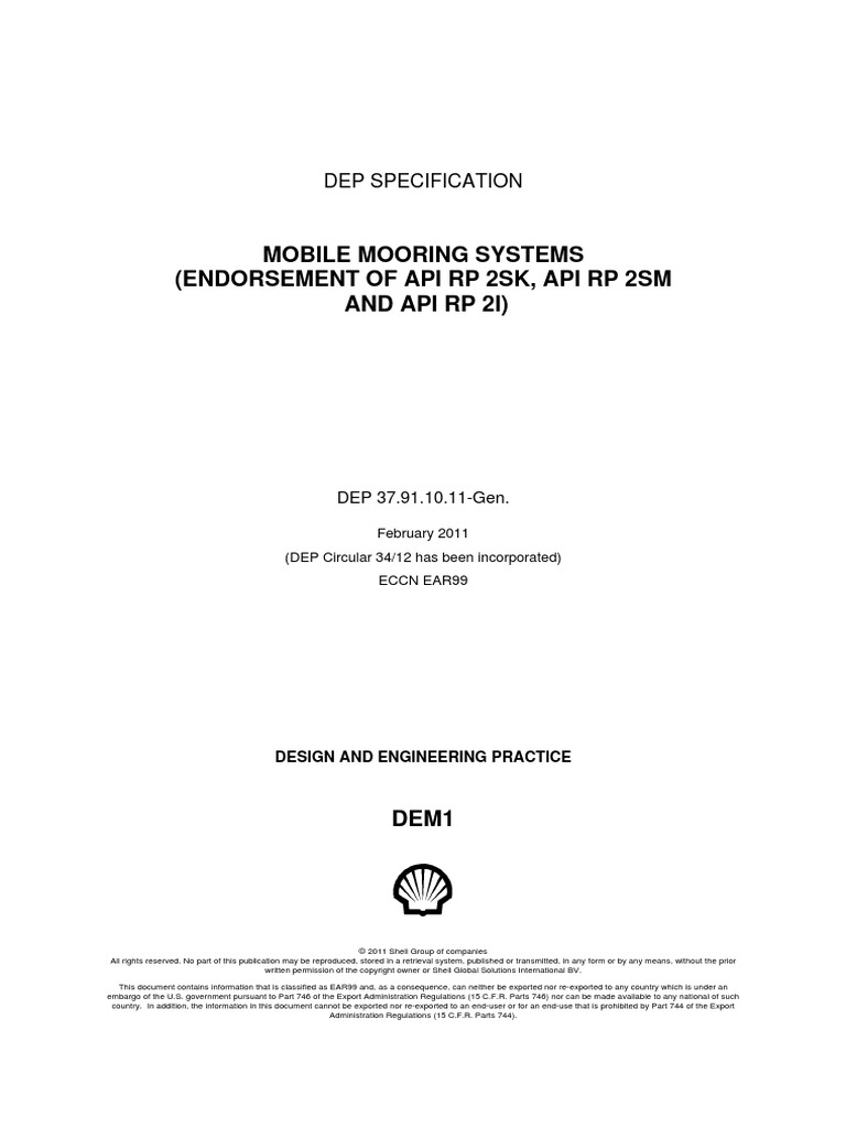Mobile Mooring Systems (Endorsement of Api RP 2Sk, Api RP 2Sm and Api ...