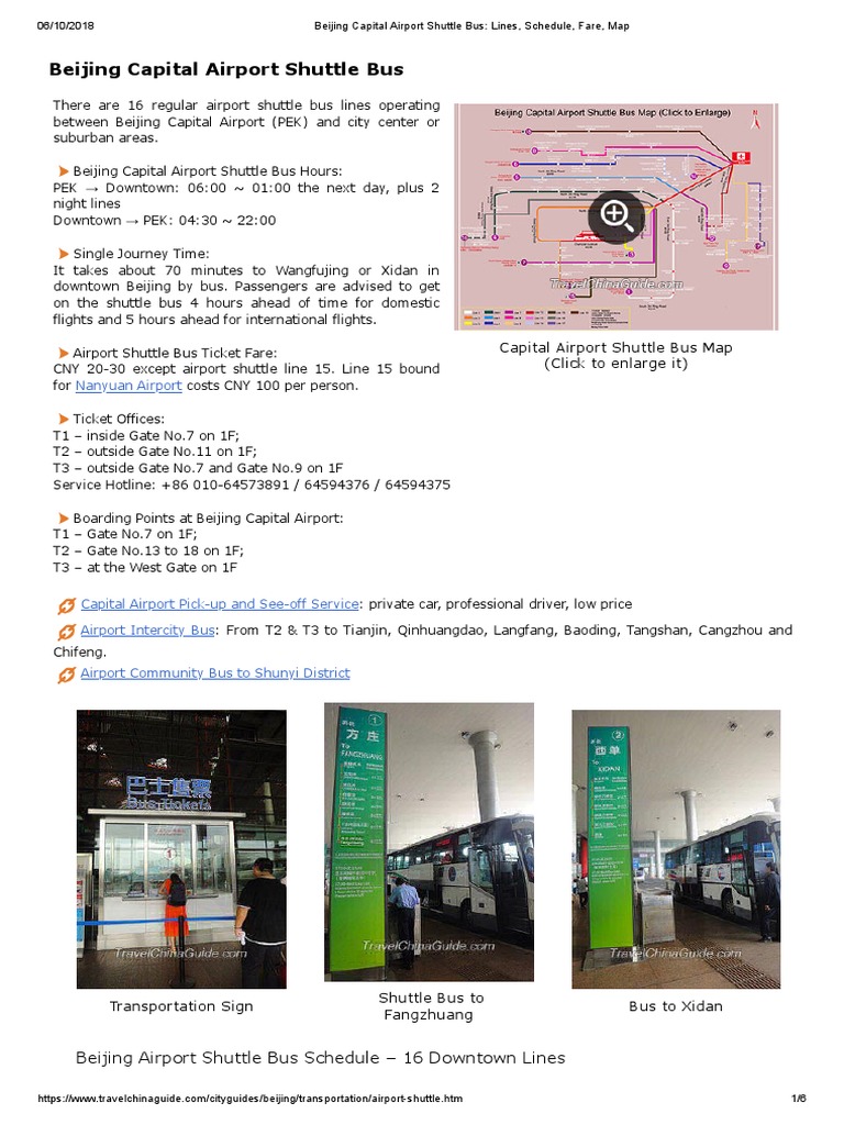 Beijing Capital Airport Shuttle Bus - Lines, Schedule, Fare, Map | PDF ...