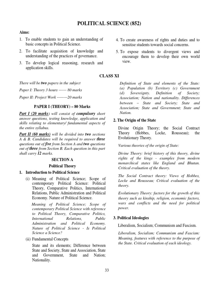 ISC Political Science Syllabus | PDF | Sovereignty | State (Polity)