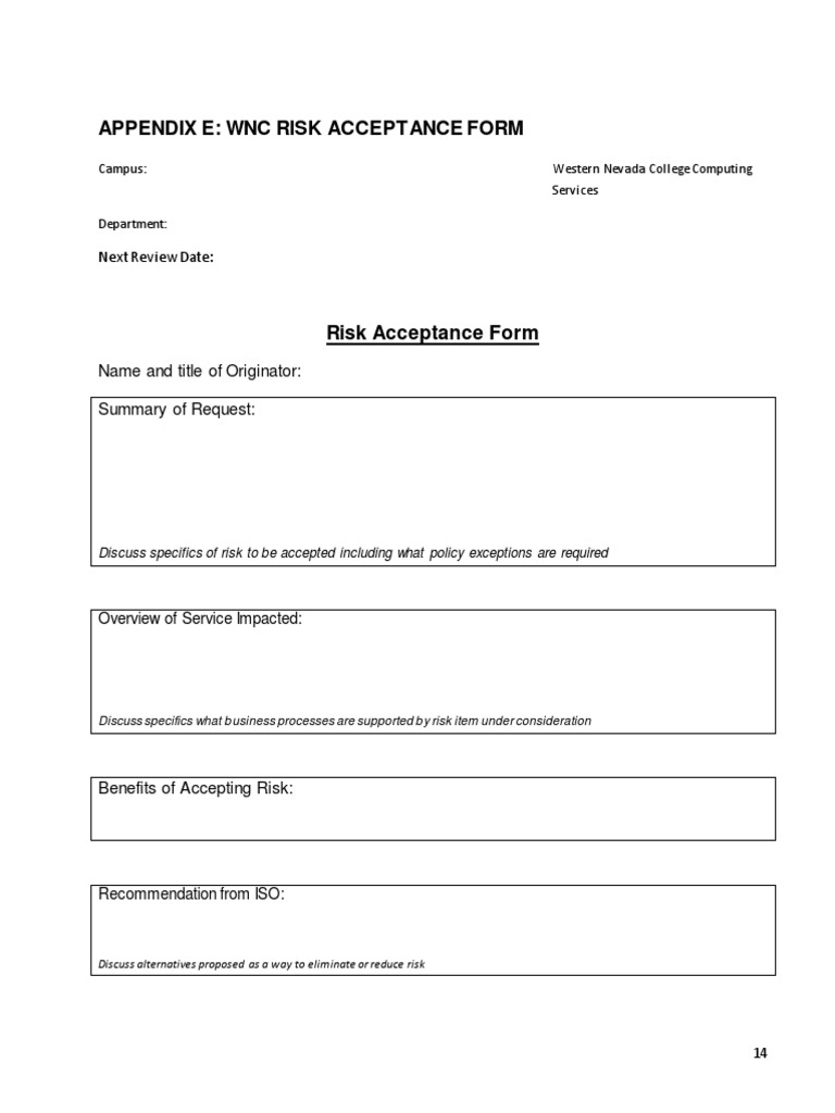 Risk Acceptance Form: Documenting and Evaluating Security Risks for a ...