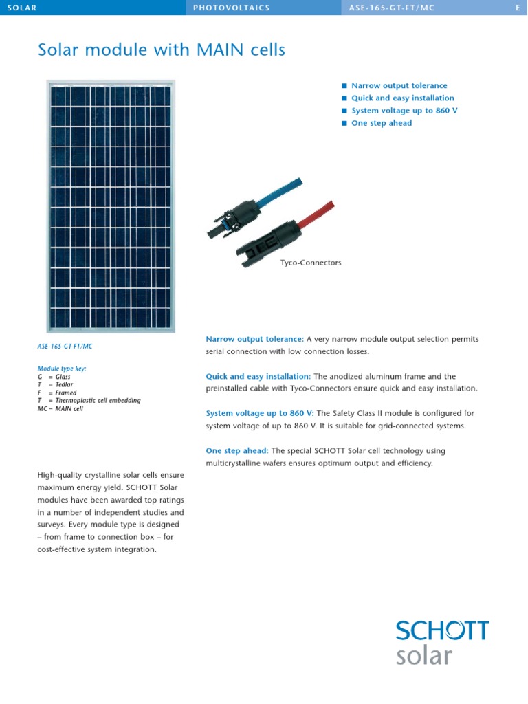 Scheda - Schott Solar-Scheda Tecnica | PDF | Solar Cell | Solar Panel