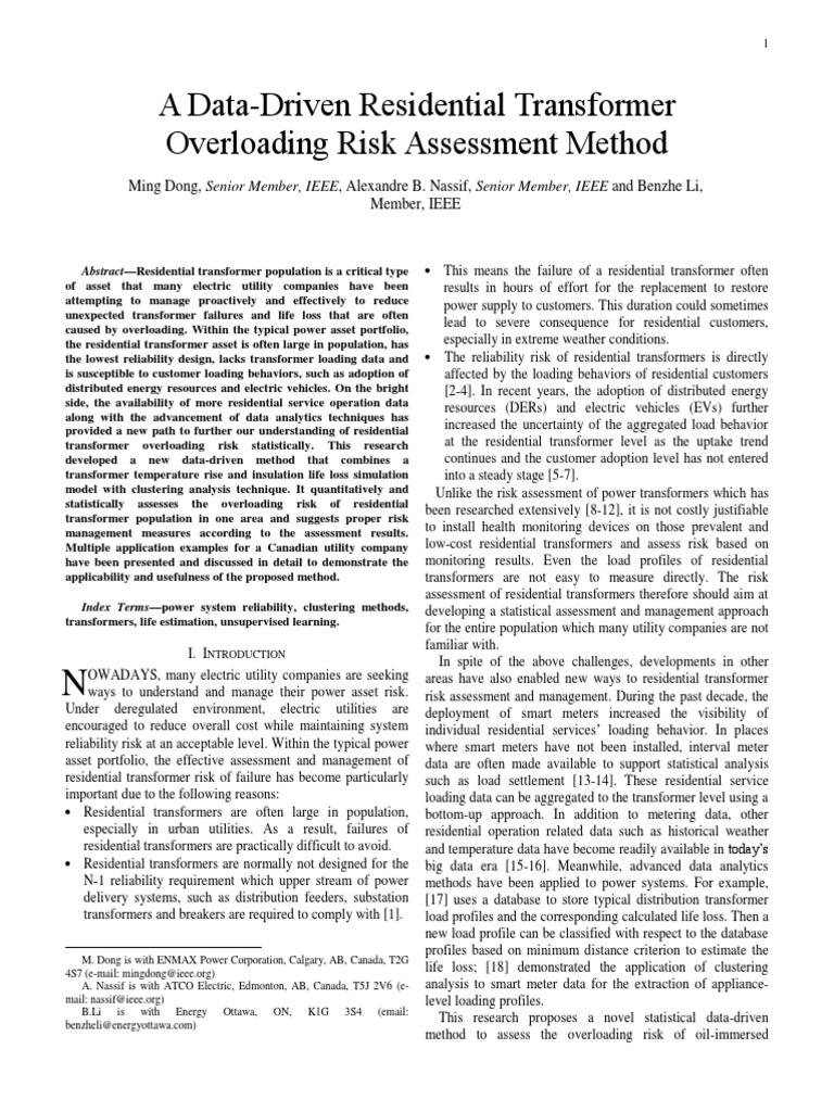 A Data Driven Residential Transformer Overloading Risk Assessment Method | PDF | Cluster ...