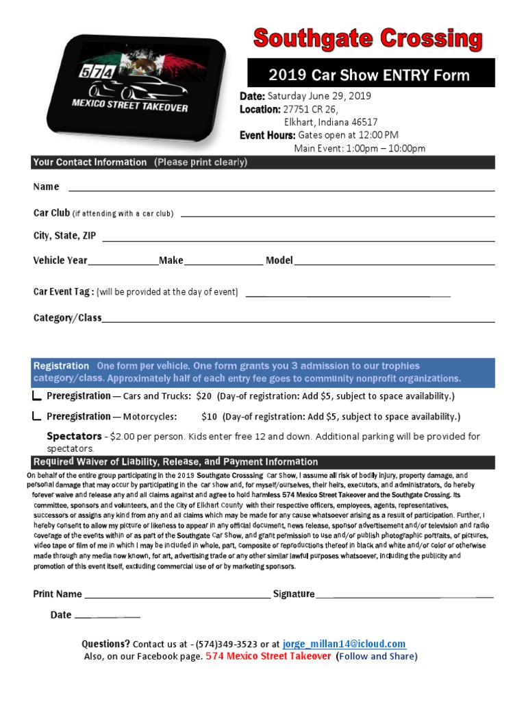 2019 Southgate Car Show Registration | PDF | Road Transport | Logistics