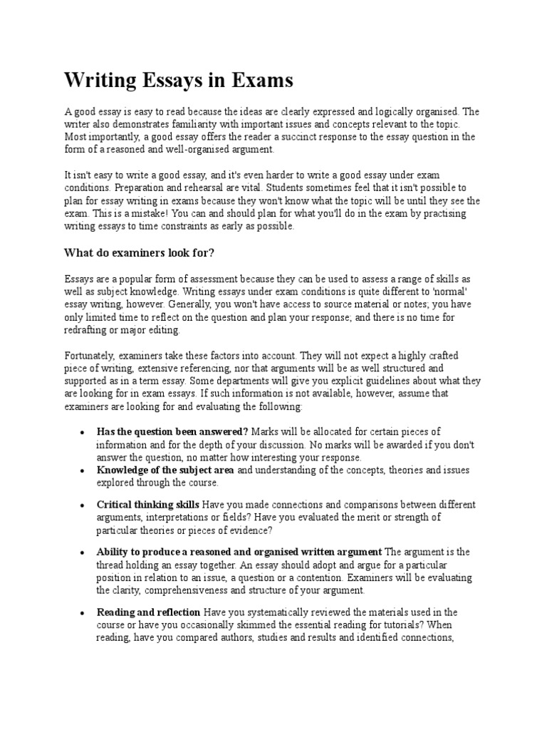 Essays - Writing in Exams | PDF | Test (Assessment) | Essays