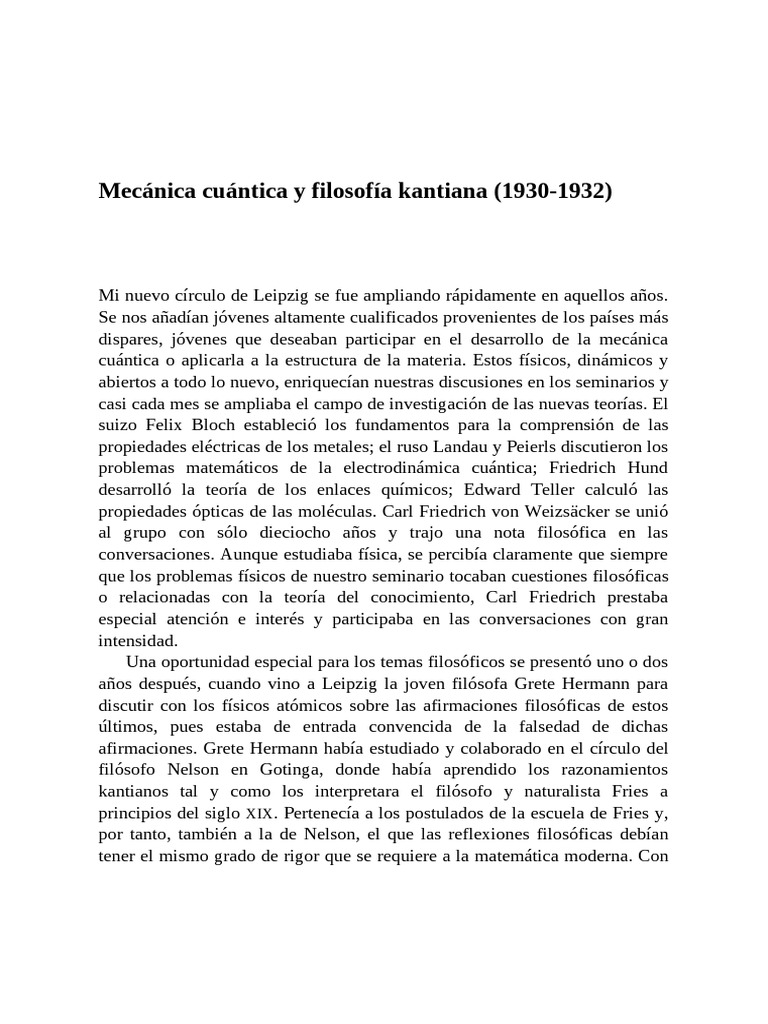 Grete Hermann y la causalidad cuántica | PDF | Immanuel Kant | Física