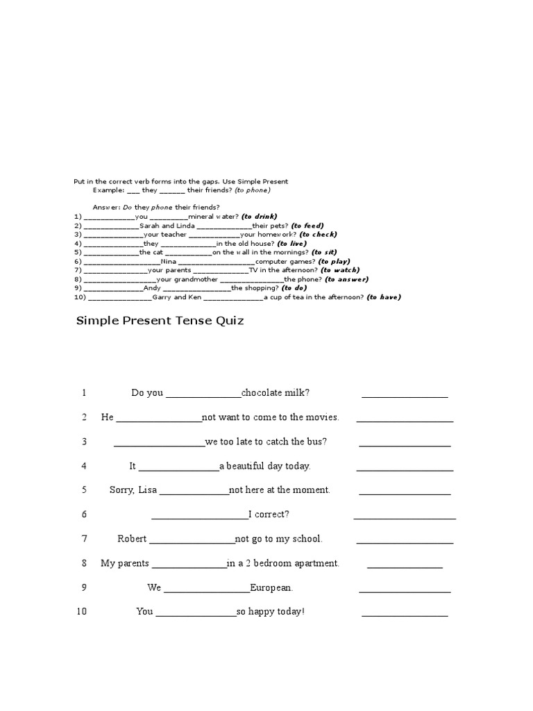 Simple Present Tense Quiz | PDF