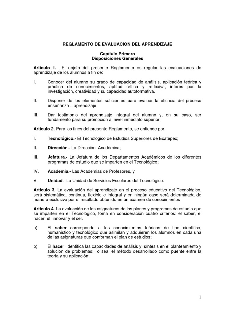 10 Reglamento de Evaluacion Del Aprendizaje | PDF | Evaluación | Prueba (evaluación)
