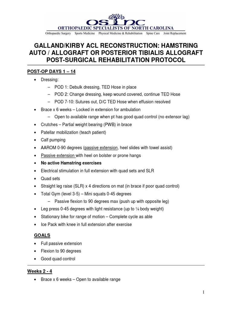 Galland/Kirby Acl Reconstruction: Hamstring Auto / Allograft or ...