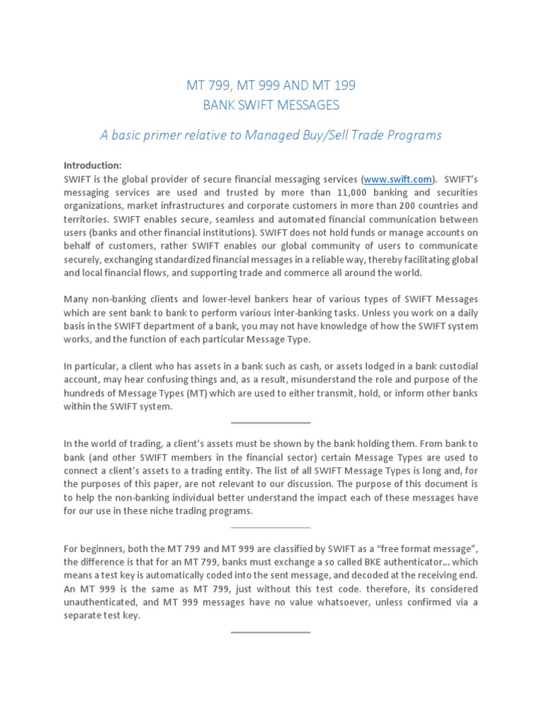 A Basic Primer Relative To Managed Buy/Sell Trade Programs: MT 799, MT ...