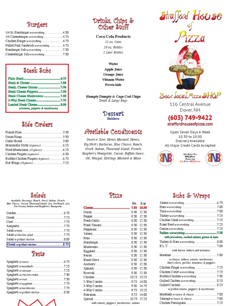 Strafford House of Pizza | PDF | Hamburgers | Salad