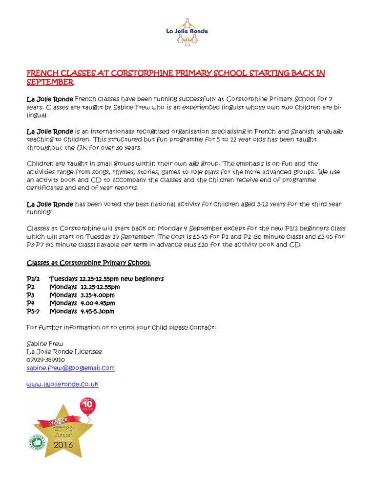French Classes at Corstorphine Primary School Starting Back in ...