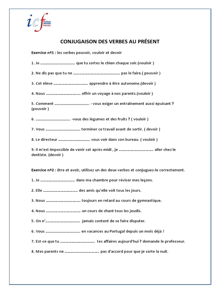 Exercices de conjugaison au présent | PDF