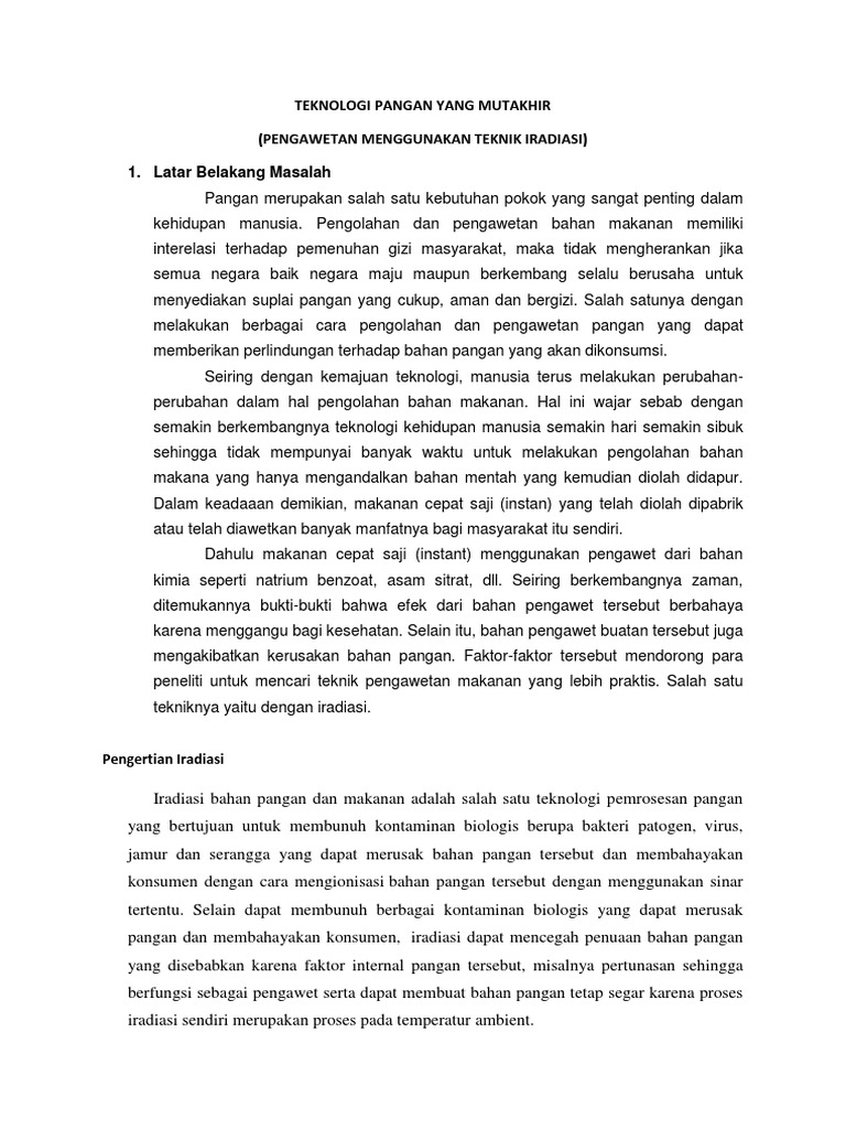 Iradiasi: Teknologi Pengawetan Pangan Modern | PDF
