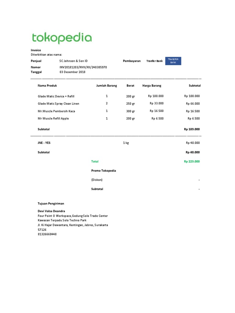 Invoice SC Johnson | PDF