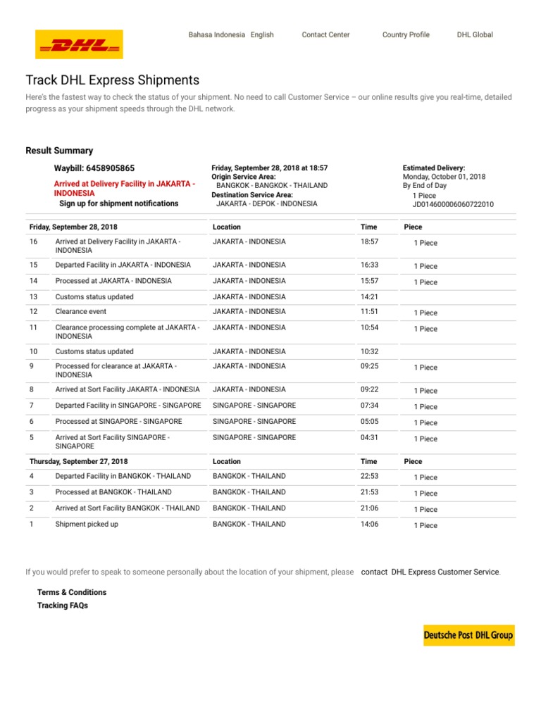 Track DHL Express Shipments: Result Summary | PDF | Jakarta | Indonesia
