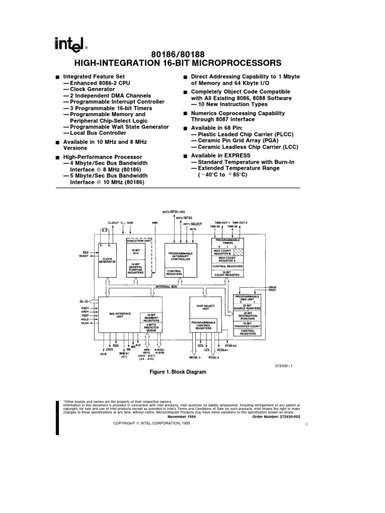 80186/80188 High-Integration 16-Bit Microprocessors: Figure 1. Block ...