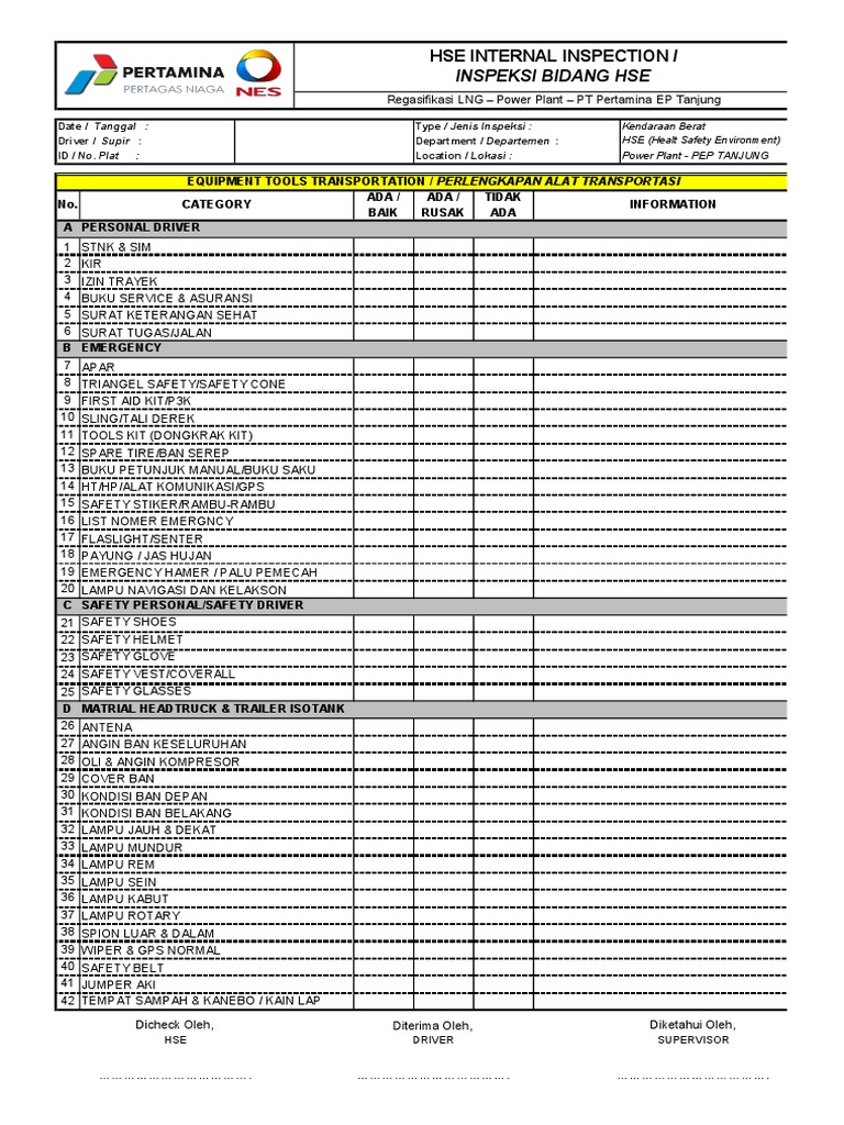 Formulir Inspeksi Kendaraan Berat Hal.1 | PDF