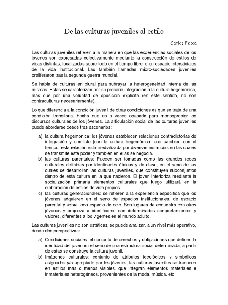De Las Culturas Juveniles Al Estilo | PDF | Juventud | Ocio
