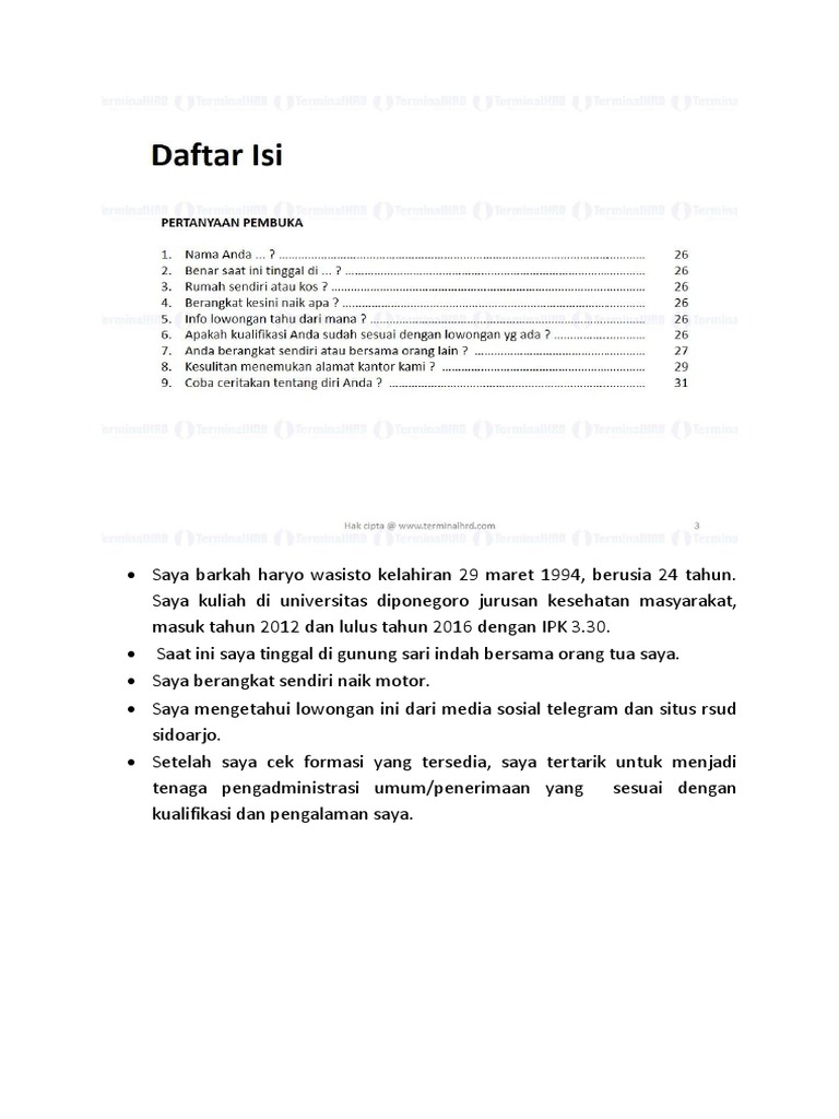 Bahan Interview | PDF | Pengembangan Diri