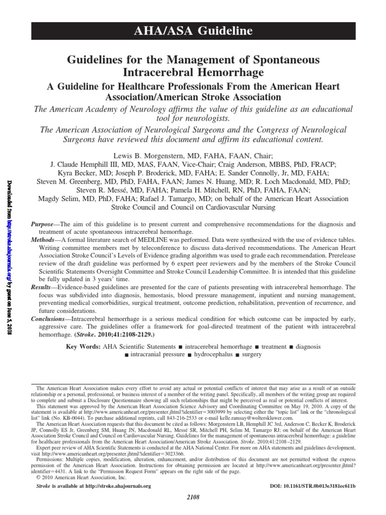 Guidelines For The Management of Spontaneous Intracerebral Hemorrhage ...