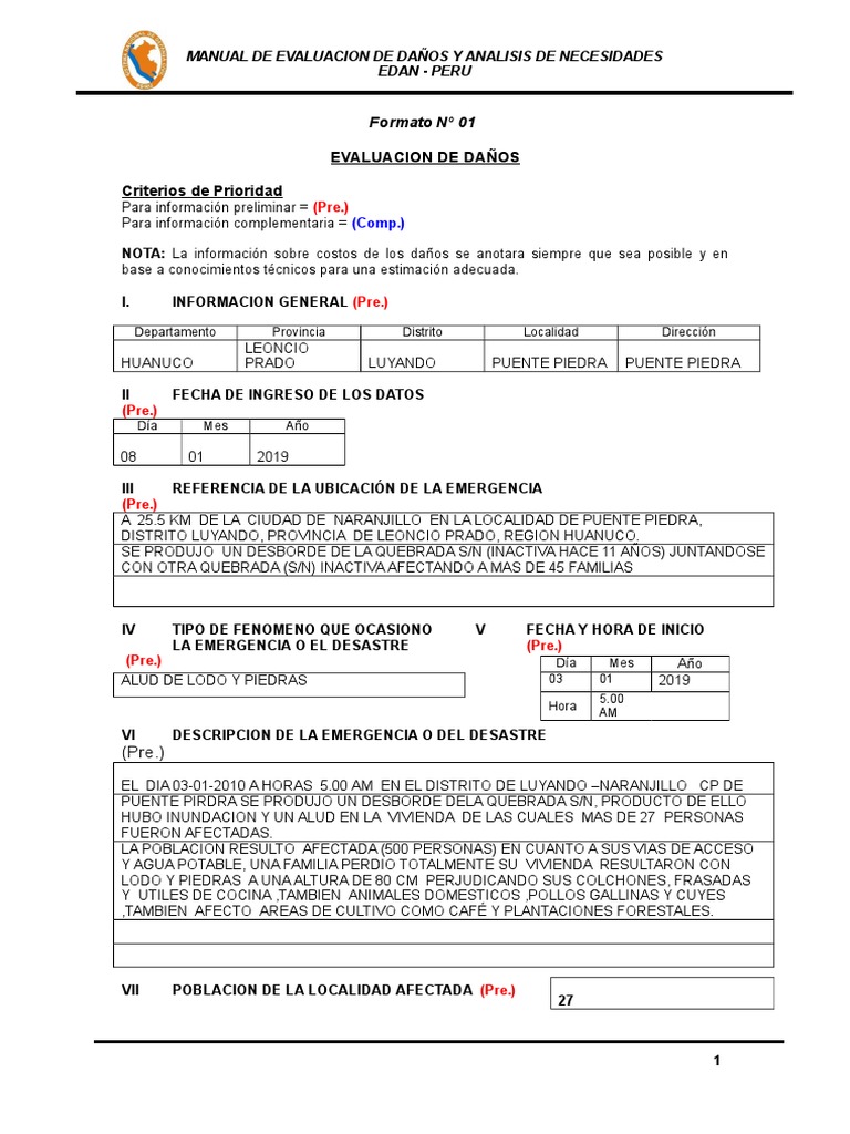 Formatos EDAN | PDF | Control de inundaciones | Alcantarillado