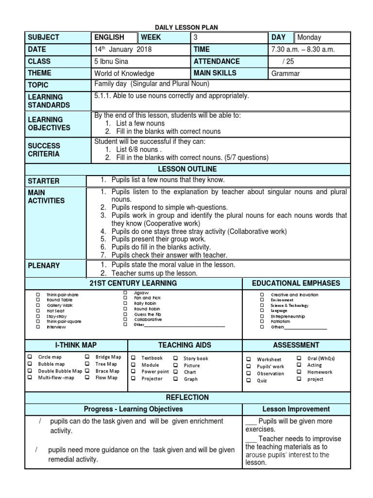 Singular and Plural Nouns Lesson Plan | PDF | Noun | Question