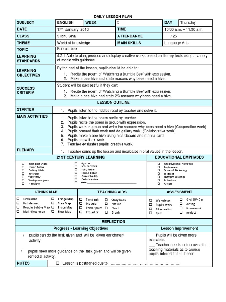 Unit 1 Language Art Bumble Bee | PDF | Lesson Plan | Teachers