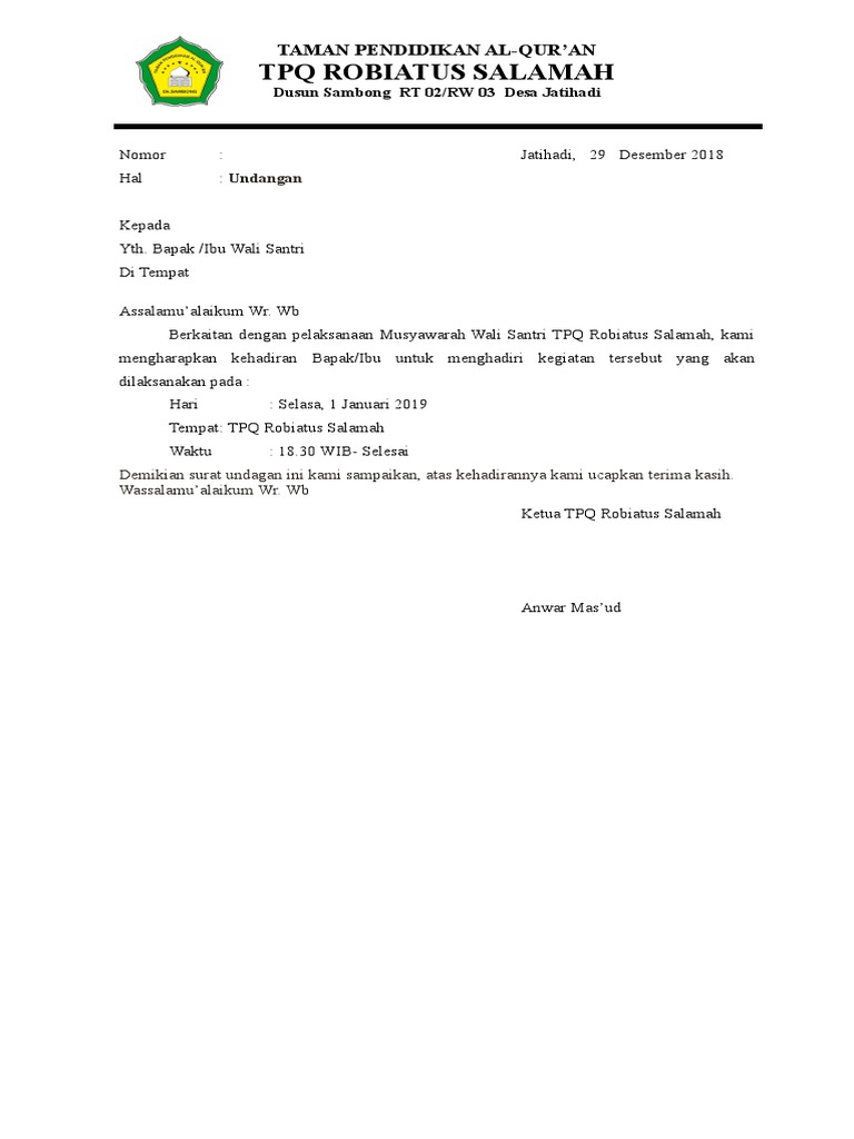 Formulir Pendaftaran TPQ | PDF