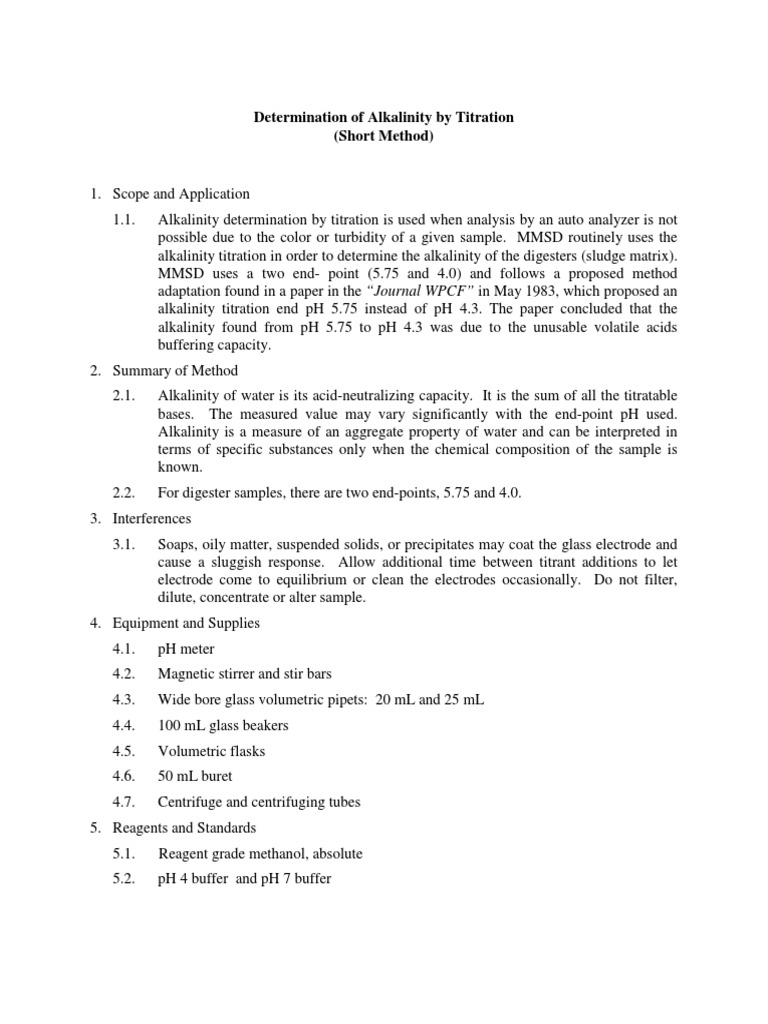 Determination of Alkalinity by Titration Short Method | Download Free ...