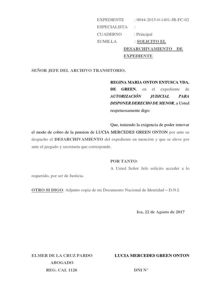 Modelo De Desarchivamiento De Expediente