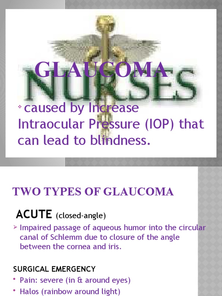 Glaucoma: Caused by Increase Intraocular Pressure (IOP) That Can Lead ...