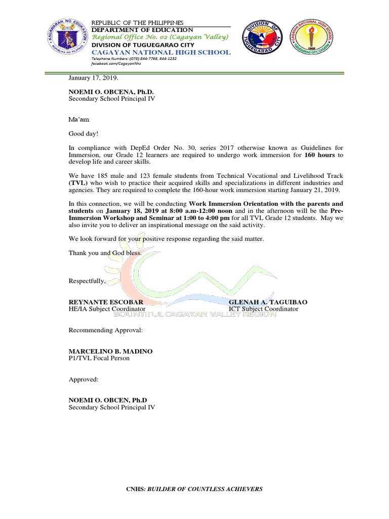 Work Immersion Orientation and Pre-Immersion Activity TVL | PDF ...