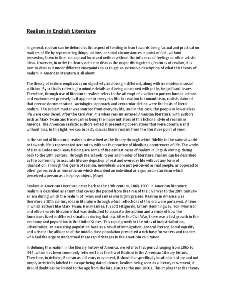 Realism in English Literature | PDF | Realism (Arts) | Literary Realism