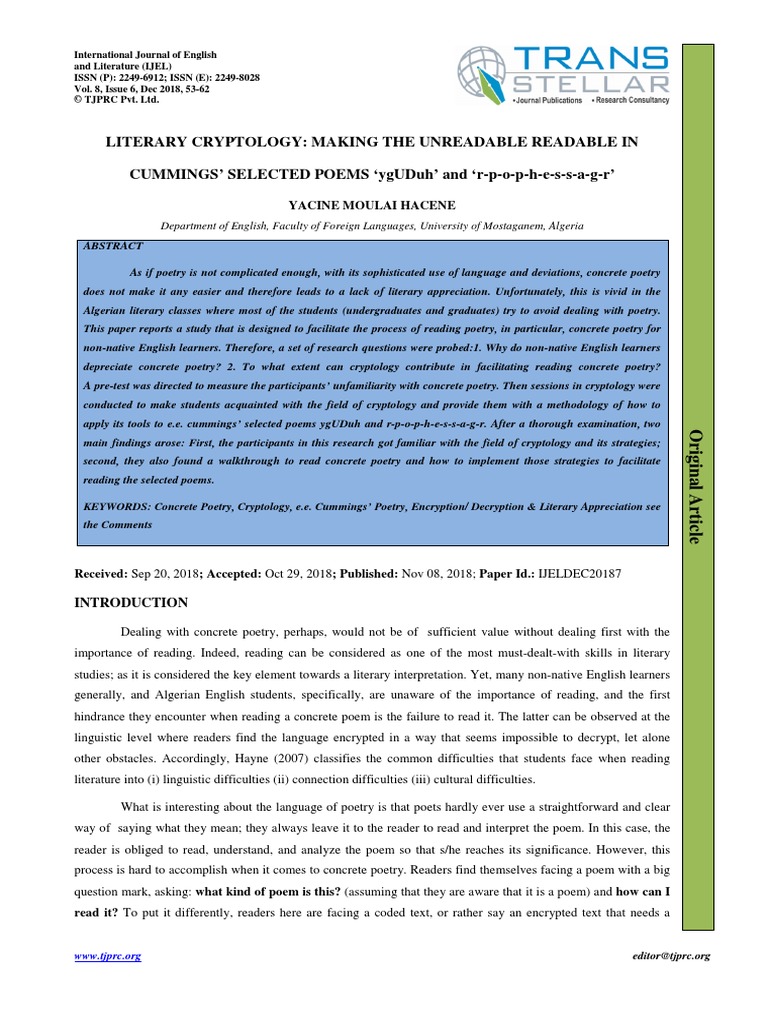 Literary Cryptology: Making The Unreadable Readable in Cummings ...