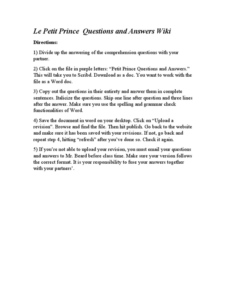 Petit Prince Questions and Answers | PDF | Le Petit Prince
