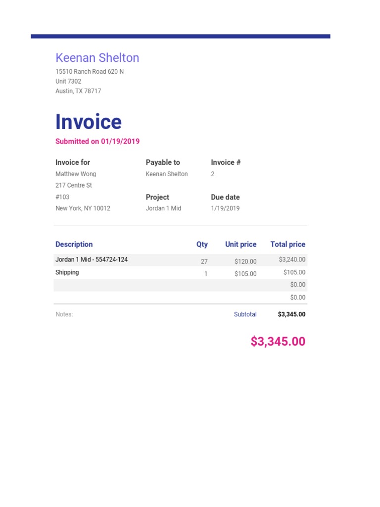 AJ 1 Mid Invoice | PDF