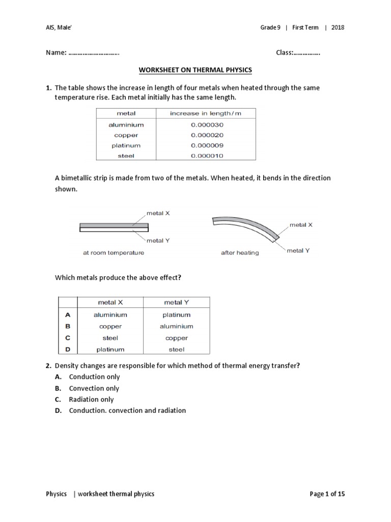 Worksheet On Thermal Physics | PDF | Heat Capacity | Heat